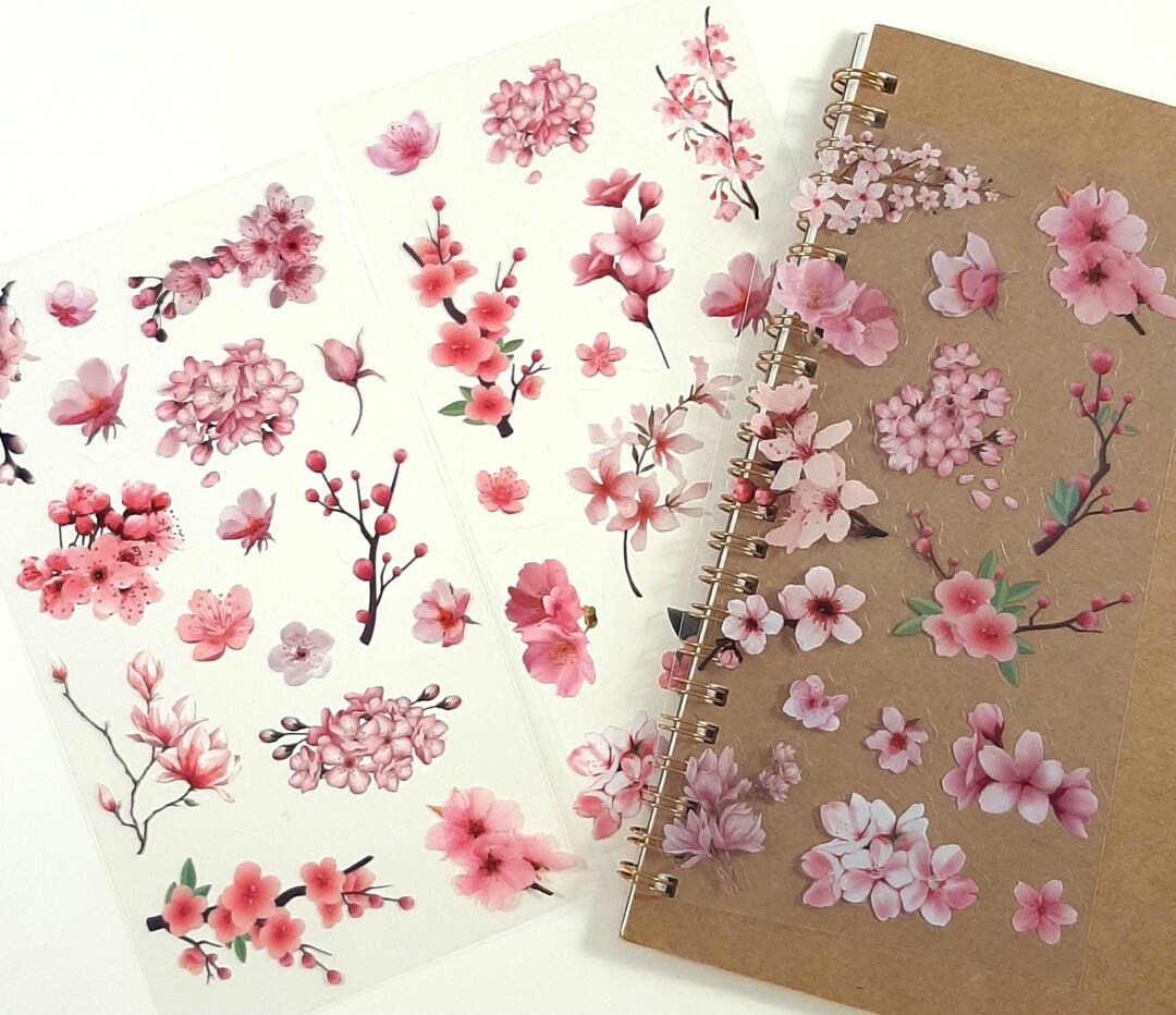 Cherry Blossom Stickers, Sakura Sticker Sheet, Pink Flower Stickers ...