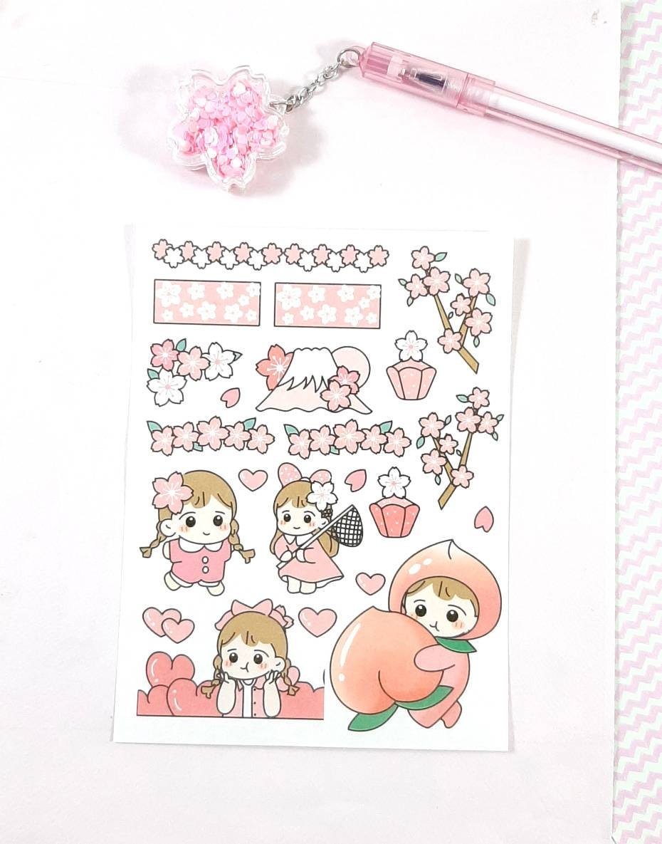 Kawaii Sakura Sticker Set Cute Pink Blossom Stickers Journal | Etsy