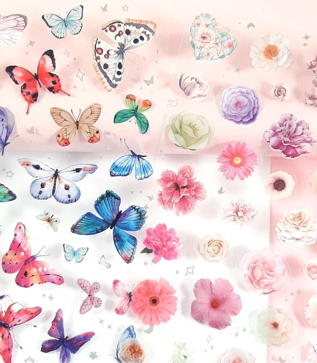 Pink Floral Stickers, Pink Flower Stickers, Mixed Flower & Butterfly ...