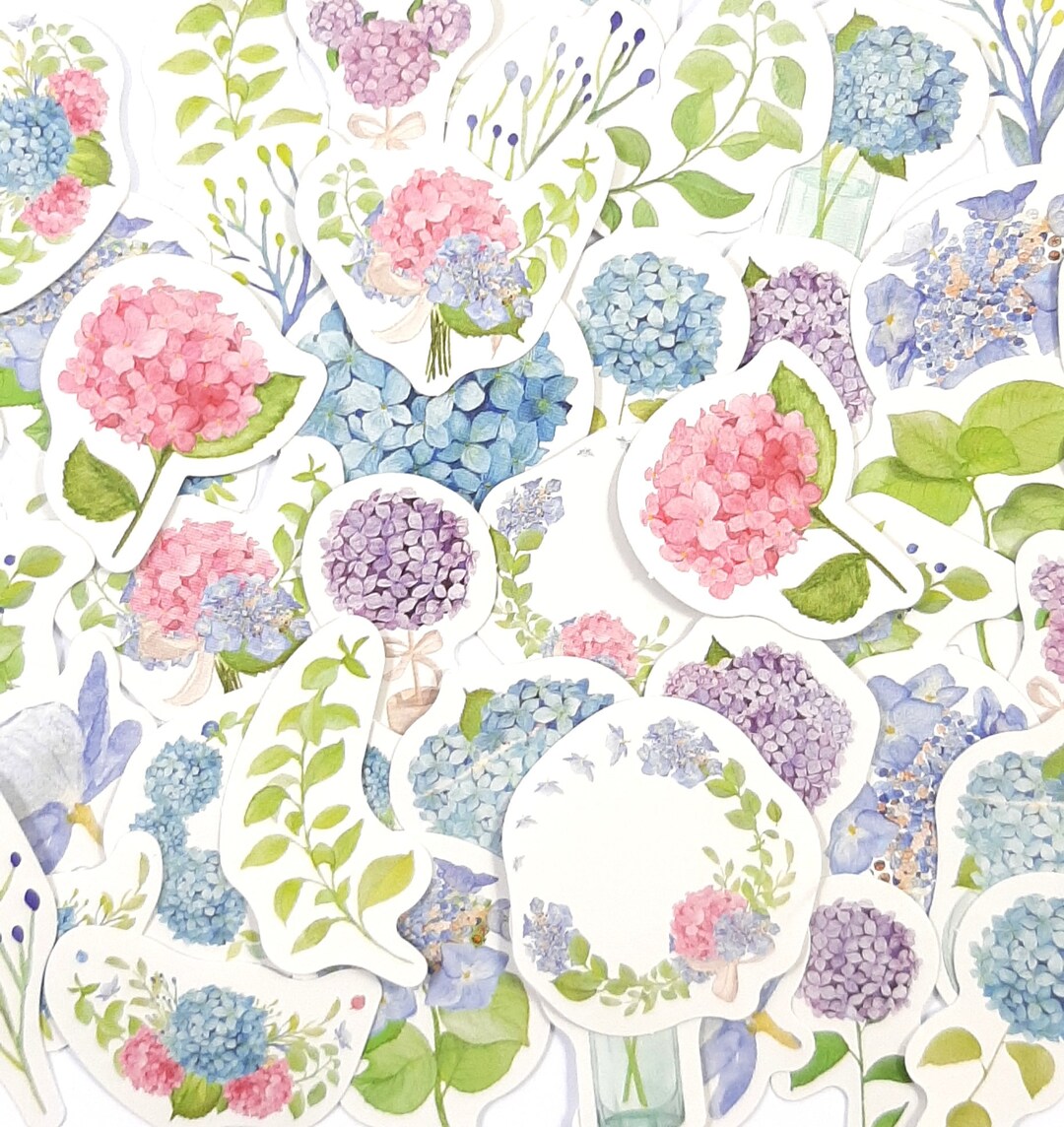 Hydrangea Stickers, Floral Journal Stickers, Scrapbook Decoration ...