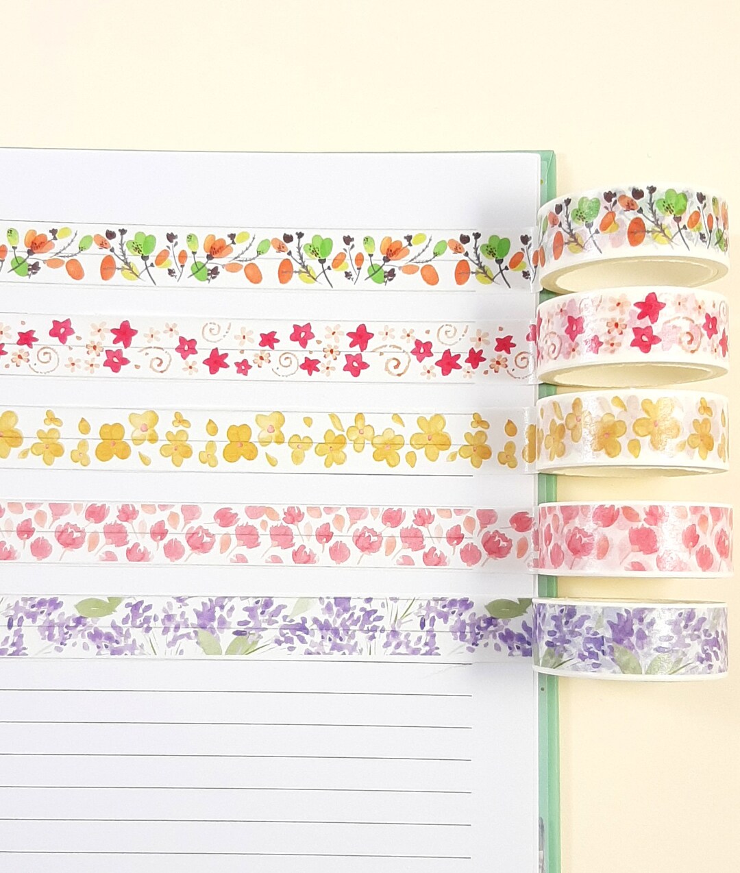 Floral Washi Tape Set, Spring Summer Flower Washi Tapes, Journal and ...