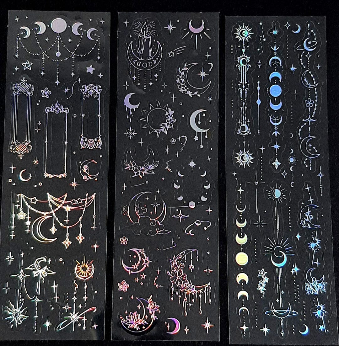 Silver Holographic Moon Stickers, Celestial Stickers, Moon and Star Stickers, Kpop Polco Deco ...