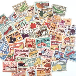 Vintage Grocery Label Sticker Set, Retro Food Stickers, Journal and ...
