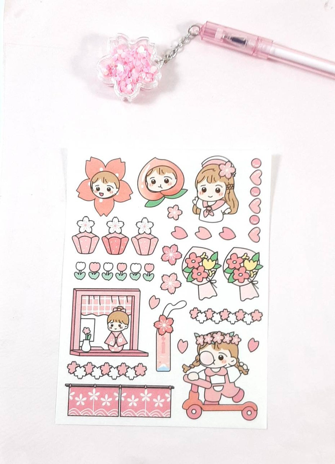 Kawaii Sakura Sticker Set Cute Pink Blossom Stickers Journal | Etsy