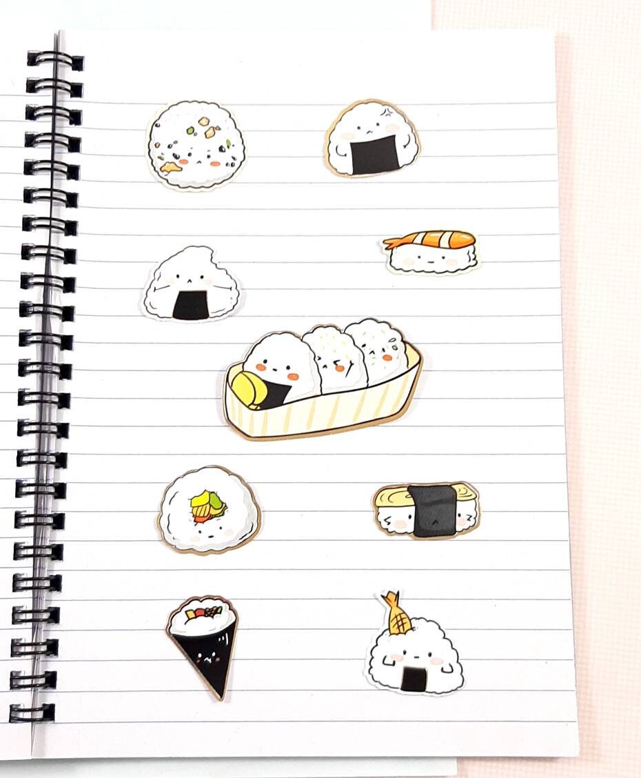 Cute Rice Ball Sticker Set Sushi Sticker Set Kawaii Stickers - Etsy