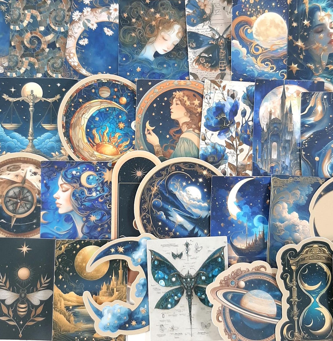 Blue Moon and Stars Stickers, Celestial Planner and Journal Stickers ...