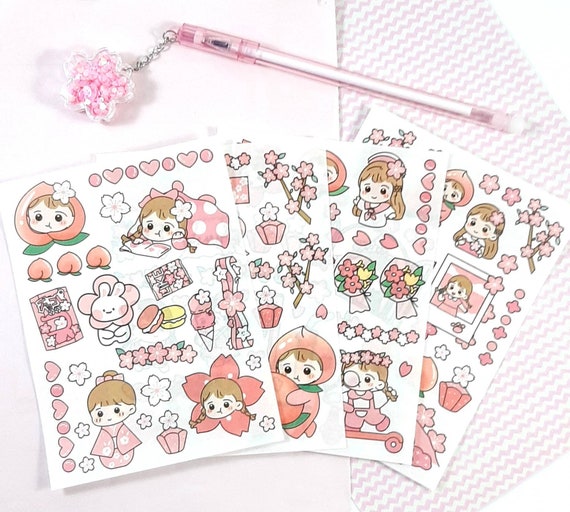 Kawaii Sakura Sticker Set Cute Pink Blossom Stickers Journal | Etsy