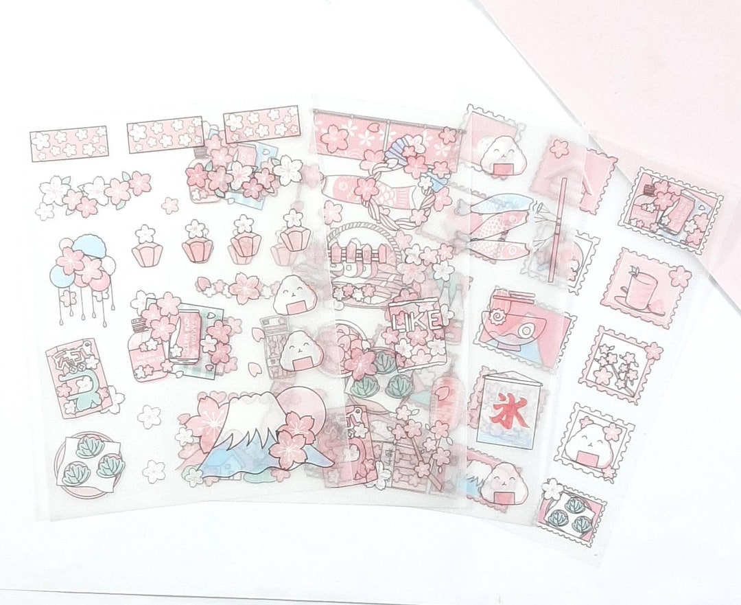 Sakura Sticker Set, Pink Blossom Stickers, Kawaii Stickers, Japanese ...