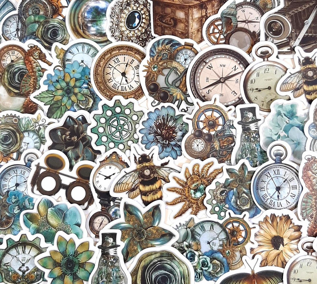 Steampunk Stickers, Vintage Steampunk Journal Stickers, Steampunk Teal ...