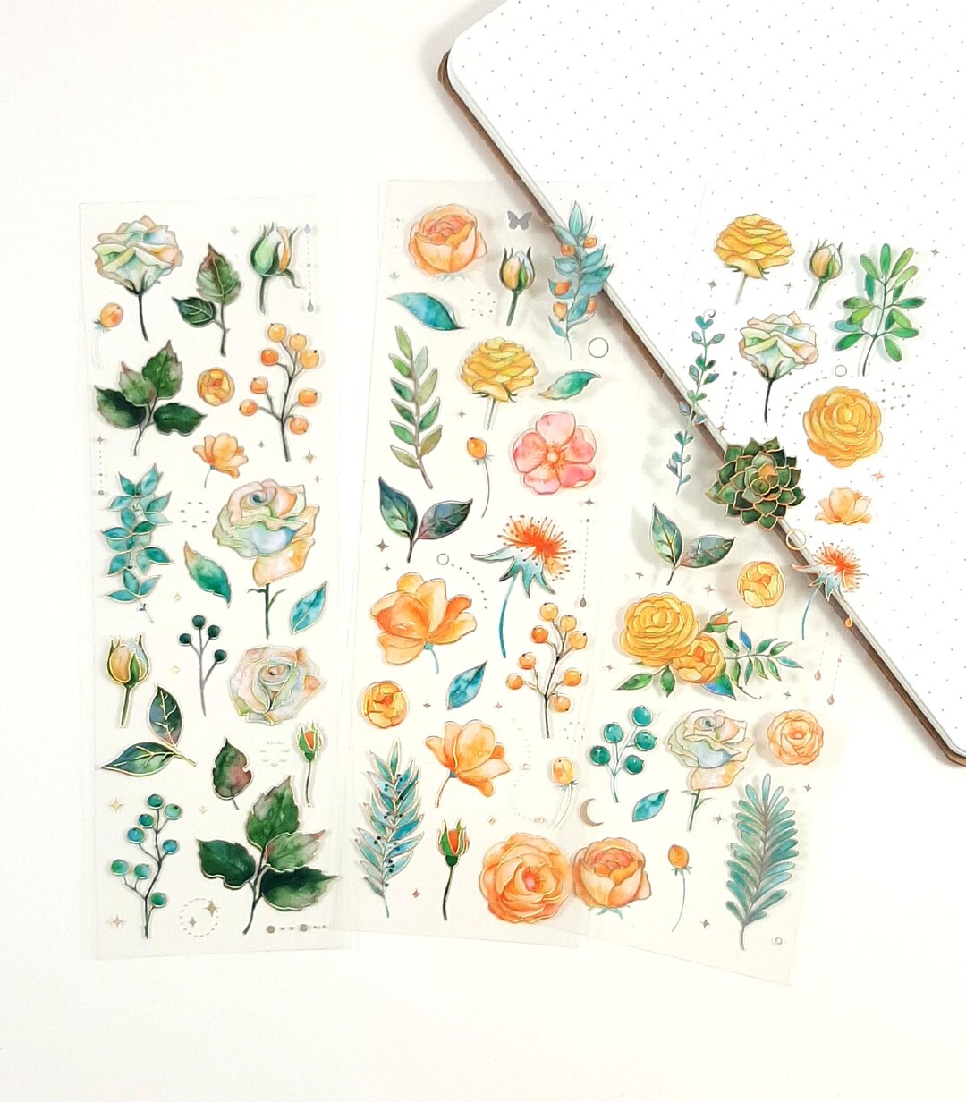 Rose Stickers, Rose Flower Sticker Sheet Set, Yellow Rose Sticker Set ...