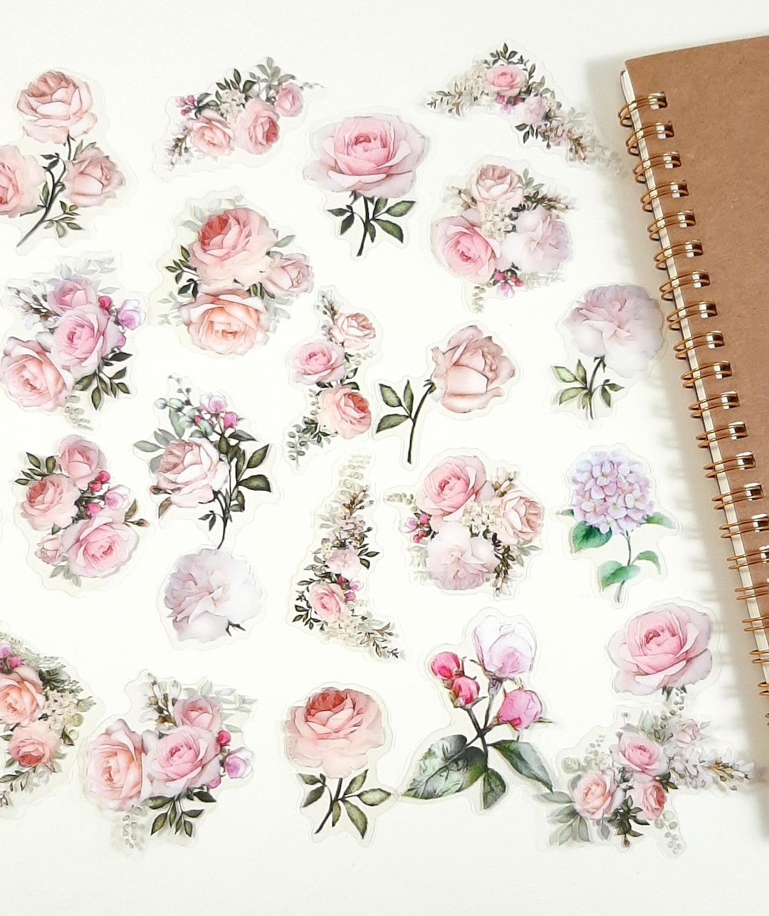 Pink Flower Stickers, Pink Rose Stickers for Scrapbooking, Pastel Pink ...