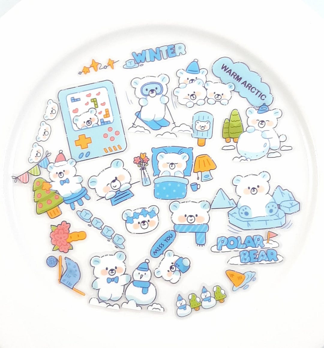 Kawaii Bear Stickers, Cute Polar Bear Sticker Set, Winter Planner and ...