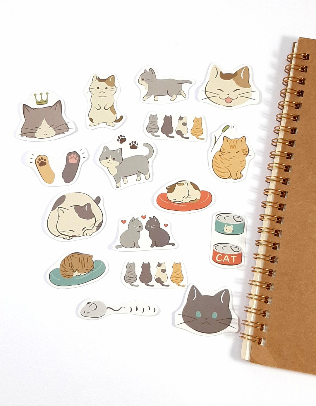 Cat Stickers, Cute Cat Sticker Pack, Kawaii Cat Sticker Set, Cat ...
