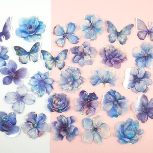 Blue and Purple Flower Stickers, Floral Journal and Planner Stickers ...