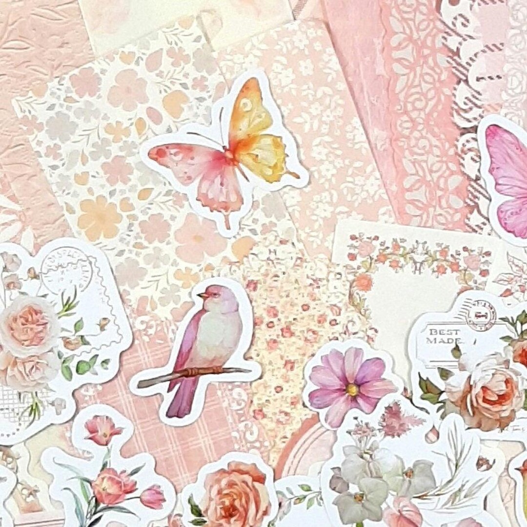 Floral Journal Kit, Pink Floral Scrapbook Papers and Stickers, 100 Pcs ...