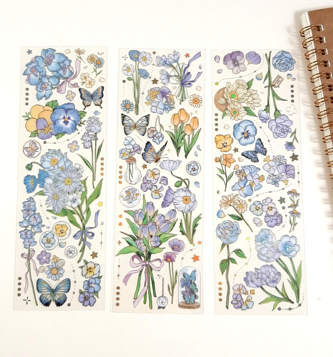 Blue Flower Sticker Sheets, Spring Flowers Stickers, Blue Floral ...