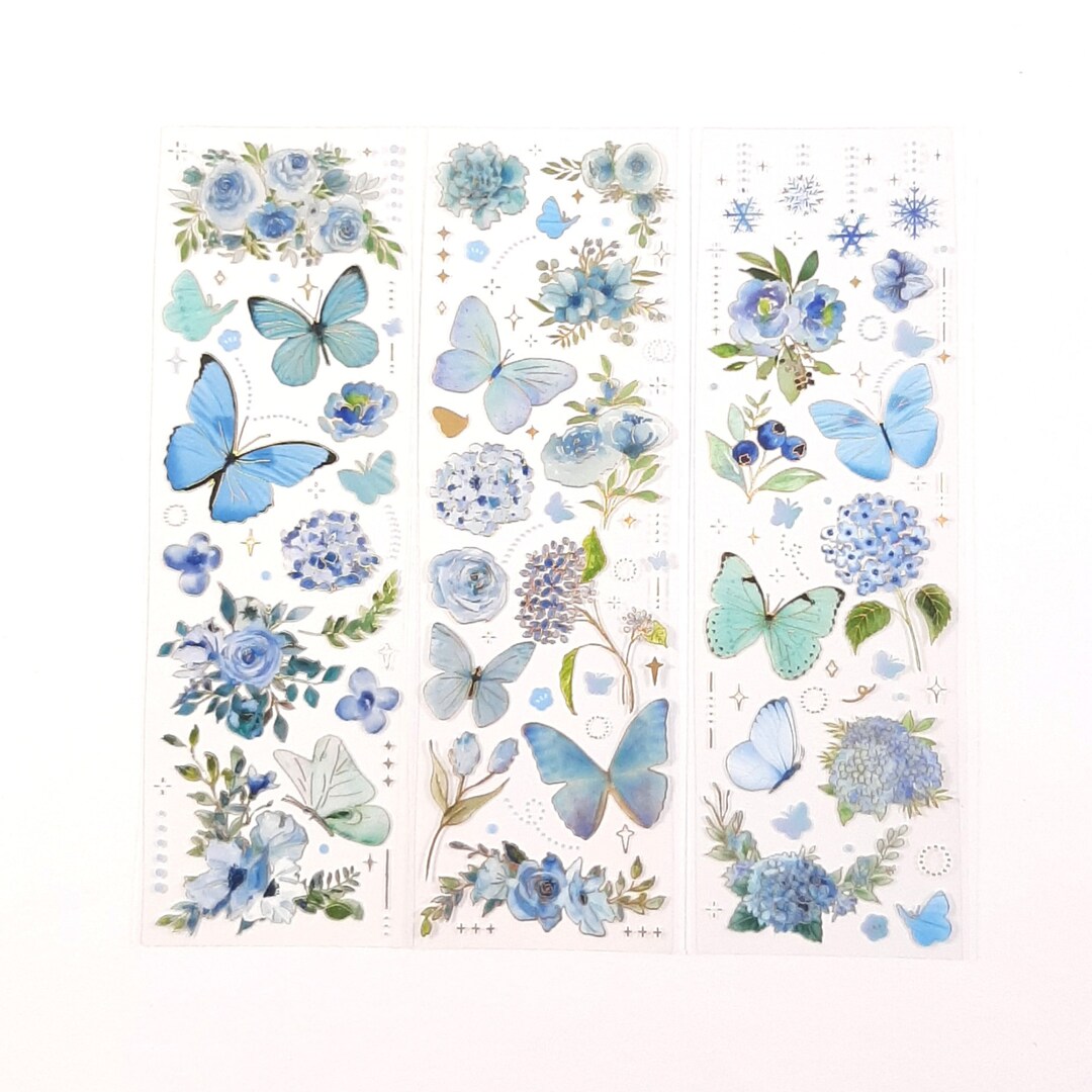 Blue Butterfly Sticker Sheet Pack Embossed Sticker Set - Etsy