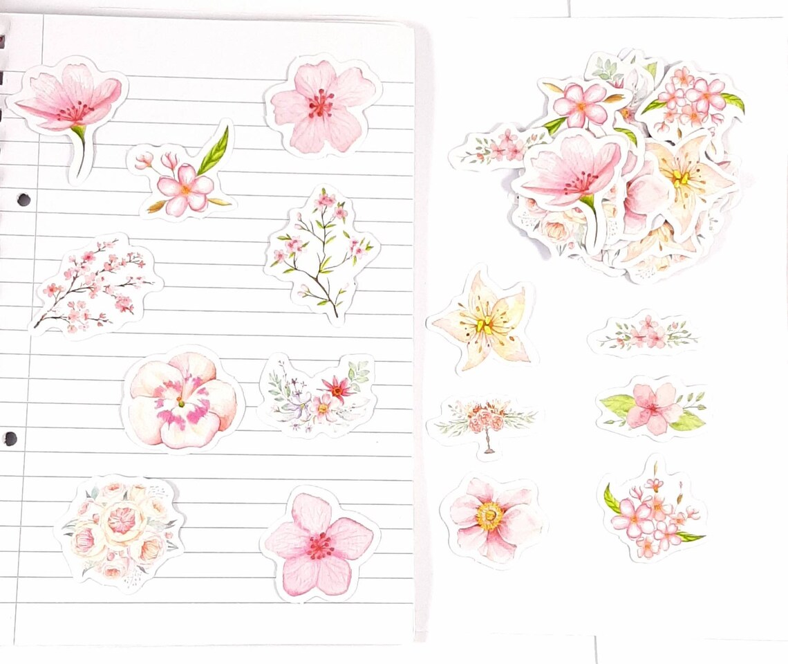 Floral Sticker Set Pink Flower Stickers Journal Stickers | Etsy