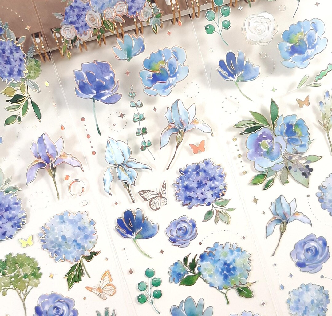 Hydrangea Stickers, Blue Flower Sticker Sheets, Blue Floral Journal and ...