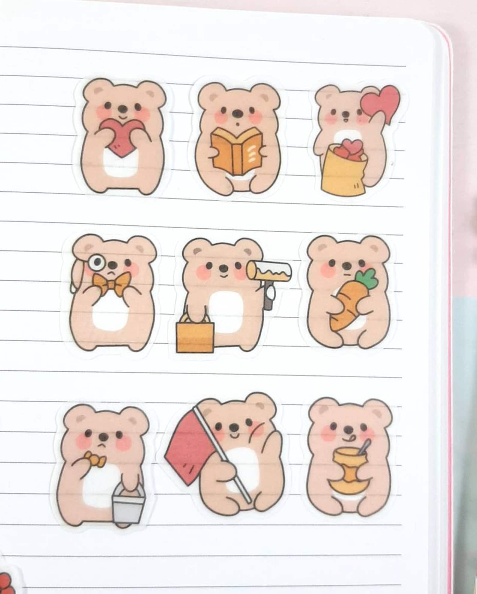Cute Bear Stickers Kawaii Bear Stickers Journal Stickers | Etsy