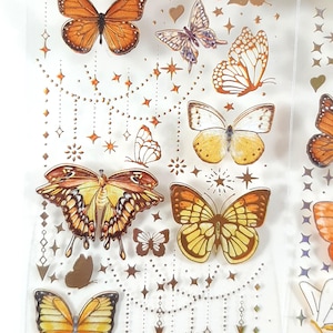 Yellow Butterfly Sticker Sheets, Gold Embossed Butterfly Stickers ...