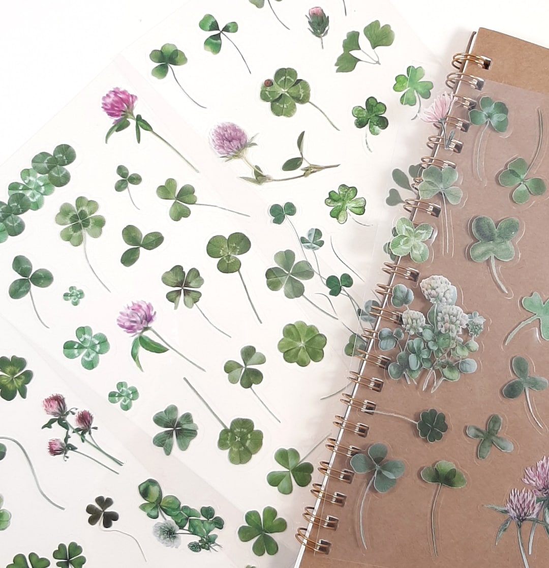 Clover Stickers, Green Leaves Sticker Sheet, Greenery Journal and ...