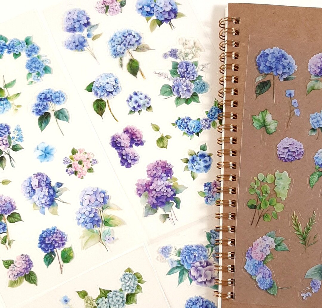 Hydrangea Stickers, Blue Flower Sticker Sheet, Purple Floral Stickers ...