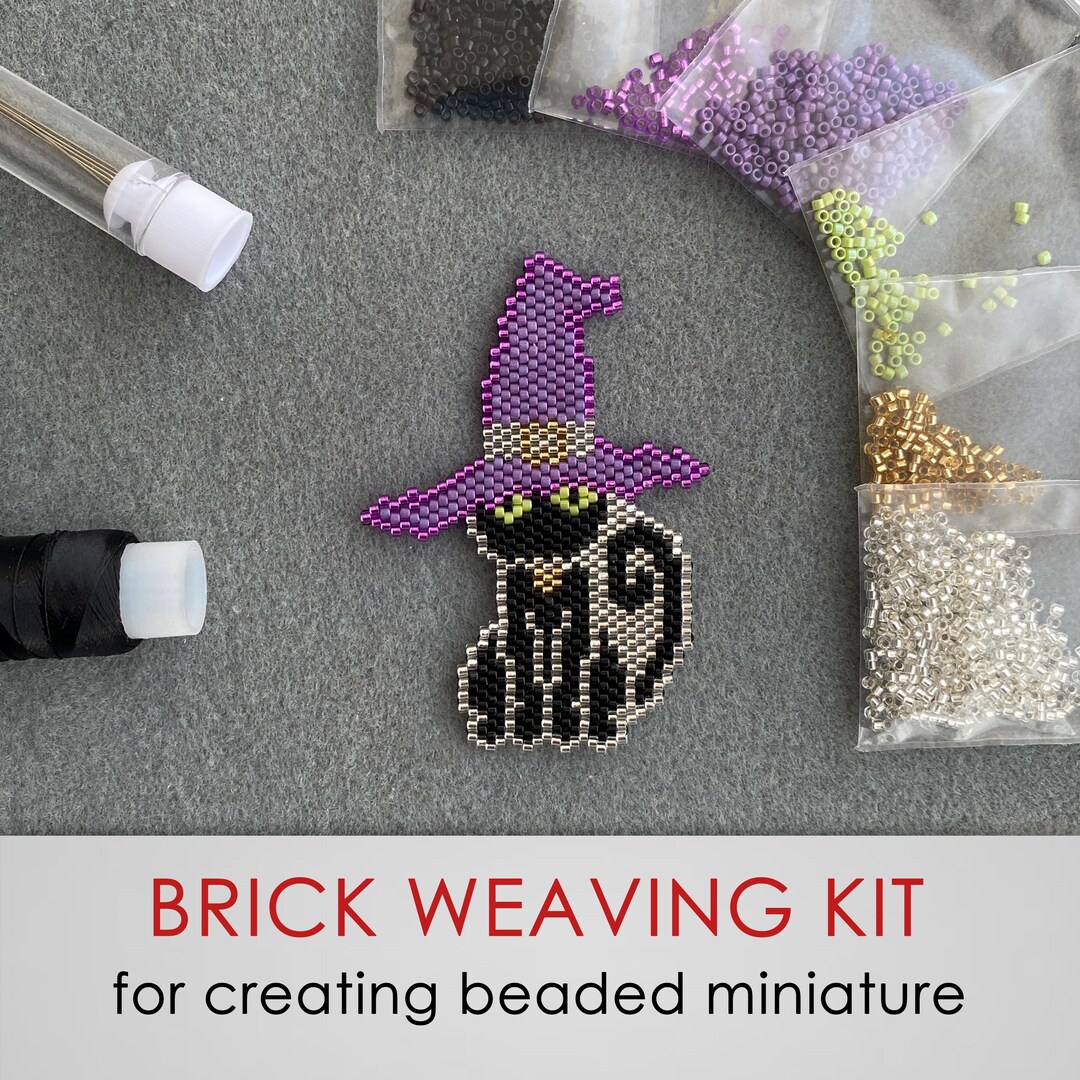 Black Cat Witch Halloween Brick Stitch Kit for Creating Bead Miniature ...