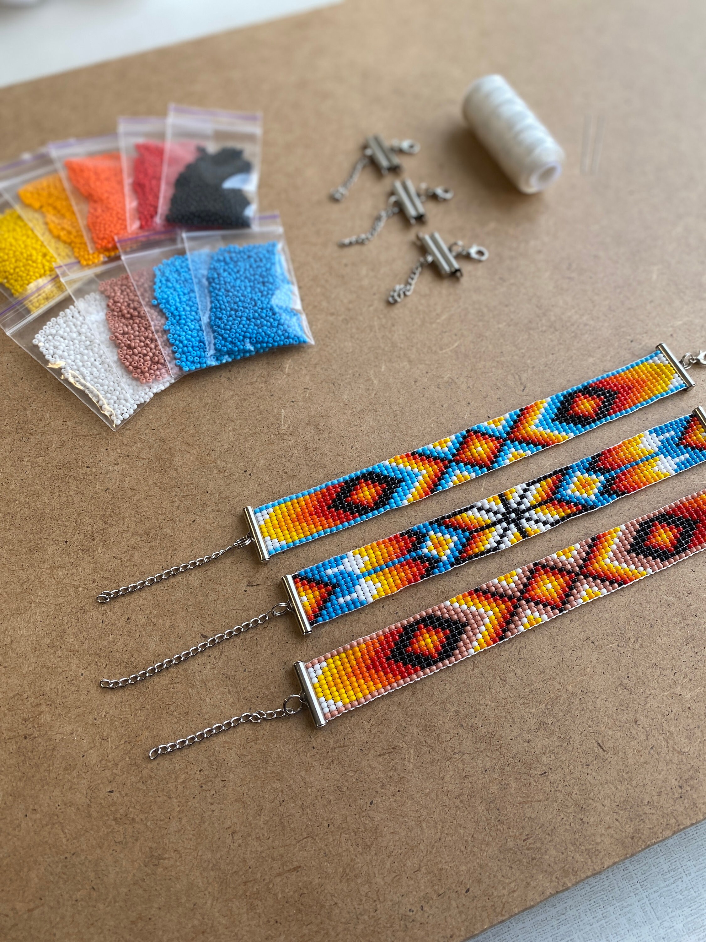 Feathers Bead Kit for Creating 3 Loom Bracelets - Jewelry Making KIT ...