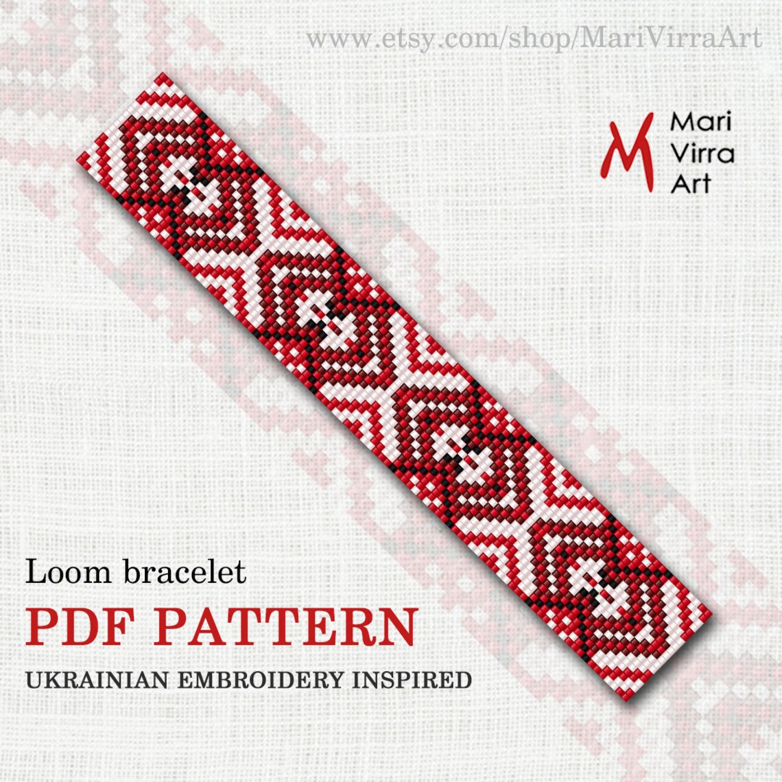 Ukrainian Hat Band Loom Bead Pattern for Bracelet Red and - Etsy