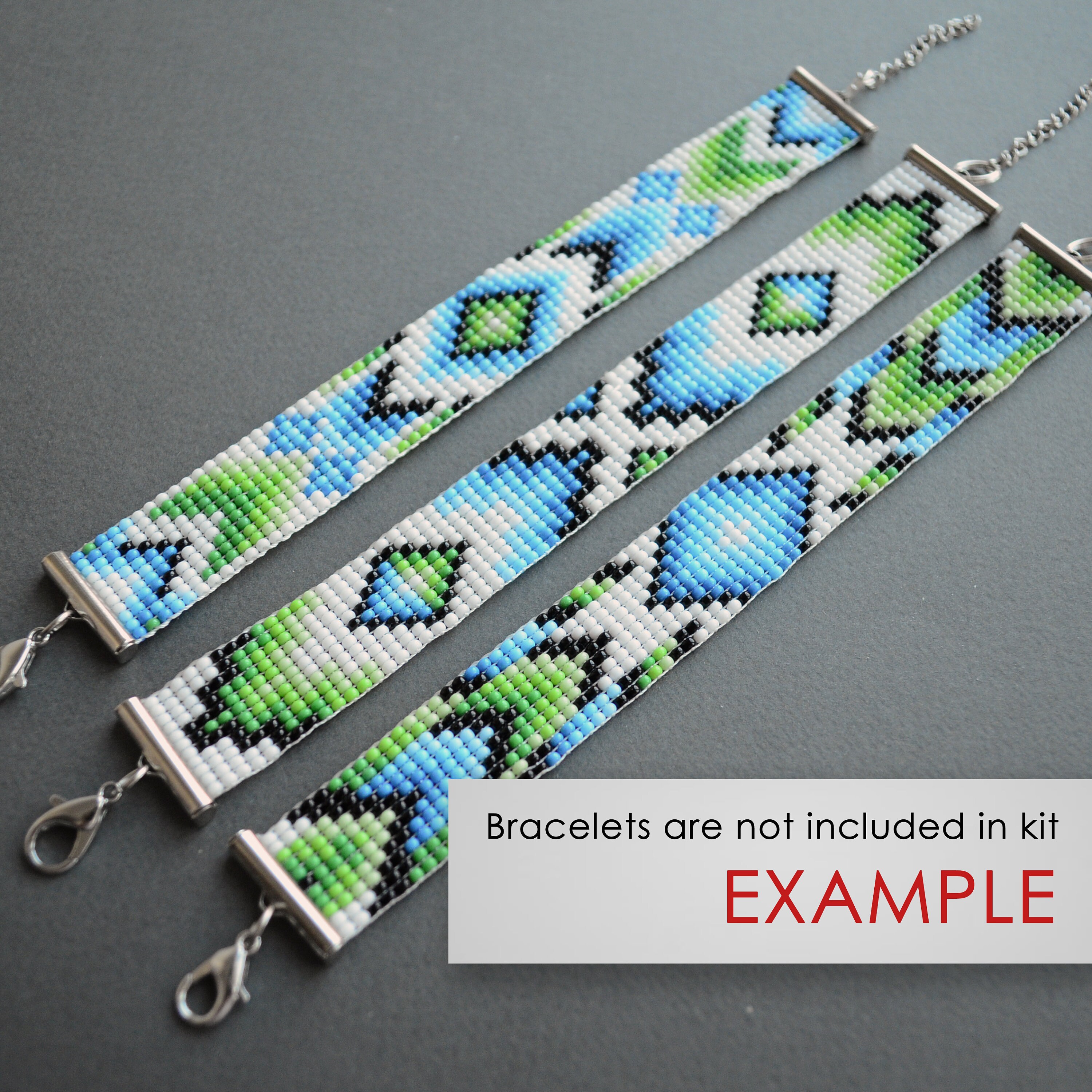 Green Blue Bead Kit for Creating 3 Loom Bracelets Jewelry Making KIT ...