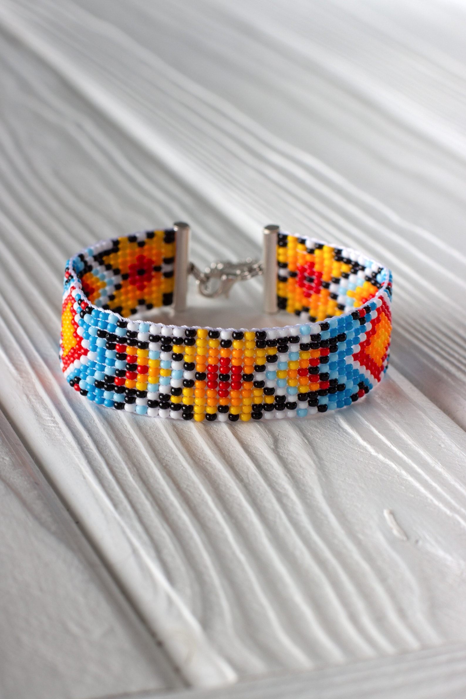 Two Native Loom Bead Bracelet Bright Pattern Native - Etsy