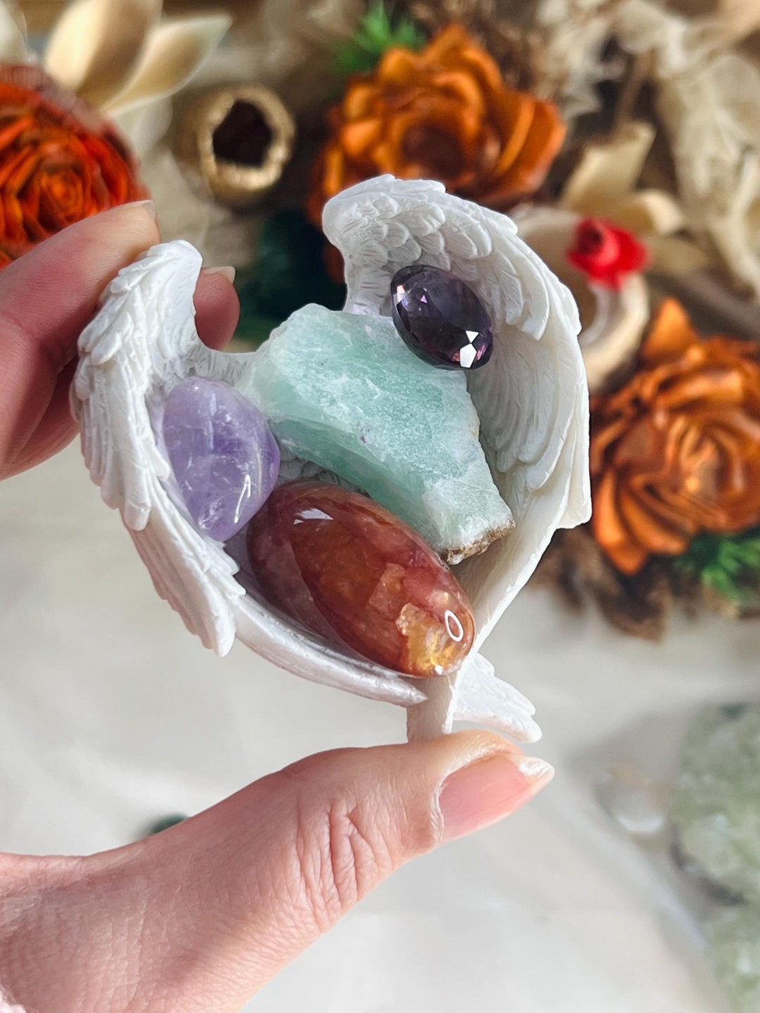 Angel Wing Trinket Dish: Resin Jewelry, Crystal, Offering Bowl - Etsy