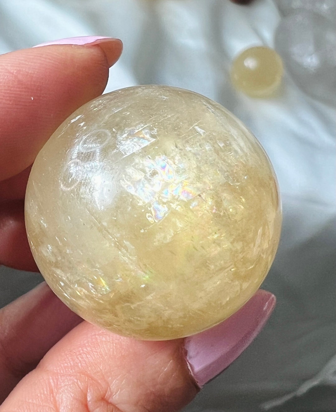 Premium Honey Calcite Crystal Sphere With Rainbows in 35 Mm / Optical ...