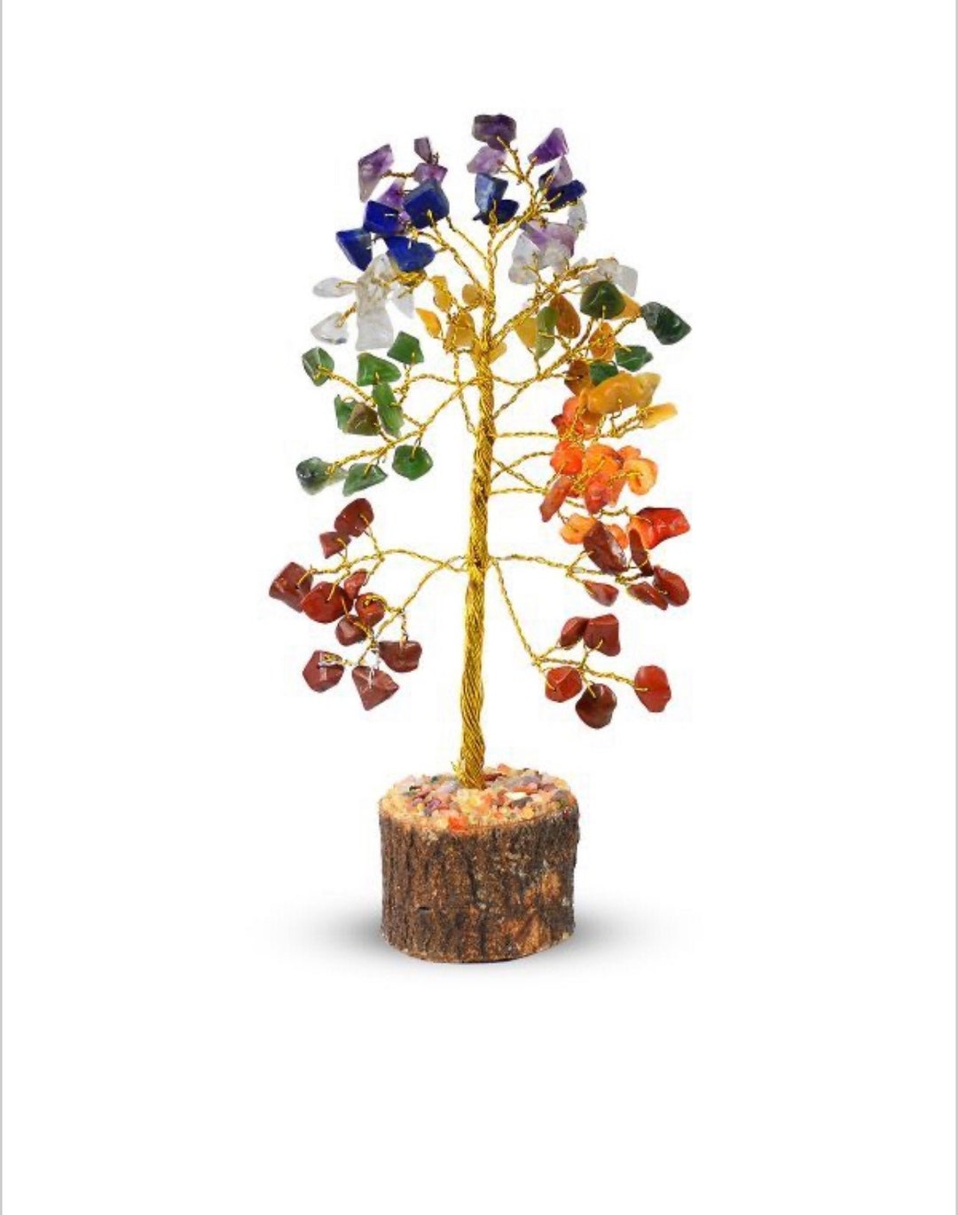 100 Crystal Chips 7 Chakra Tree With Real Bark / Tree of Life / Good ...