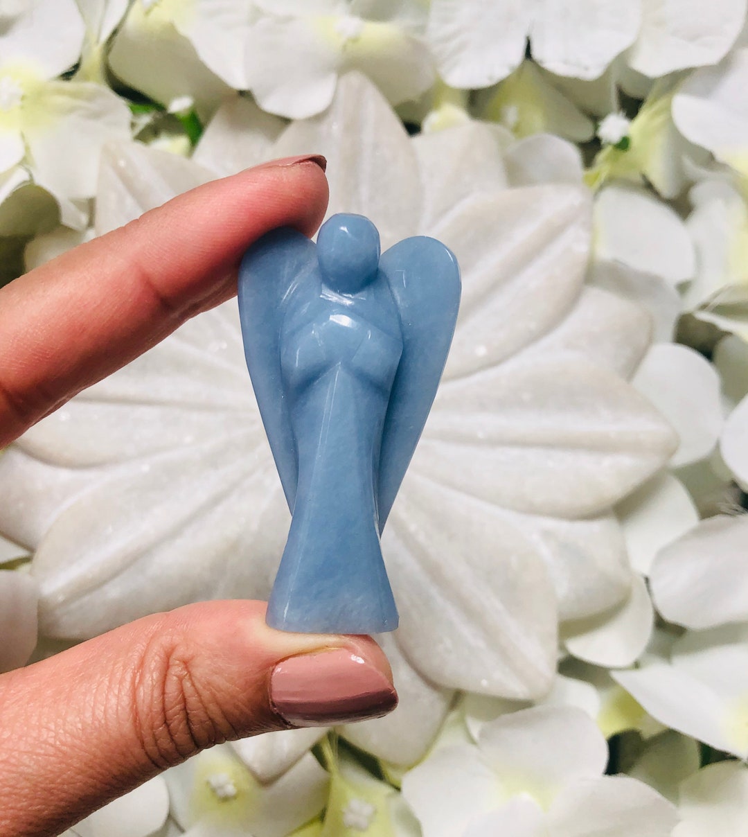 Angelite Crystal Angel: 2 Inch Hand Carved Guardian Pocket Stone, Reiki ...