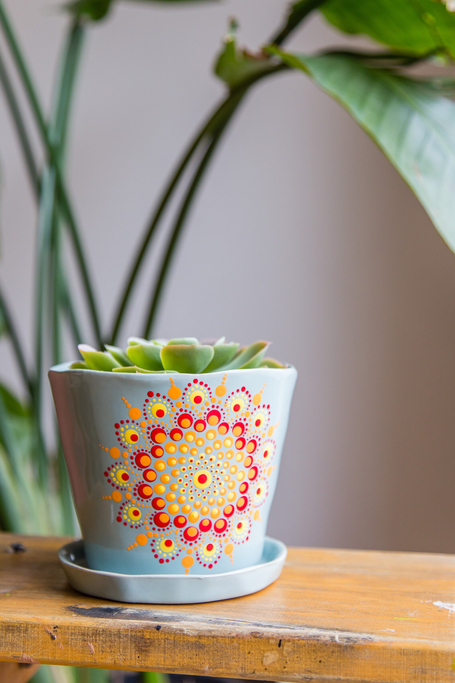 Large Grey 5 Inch Mandala Flower Pot & Saucer the Alfred - Etsy