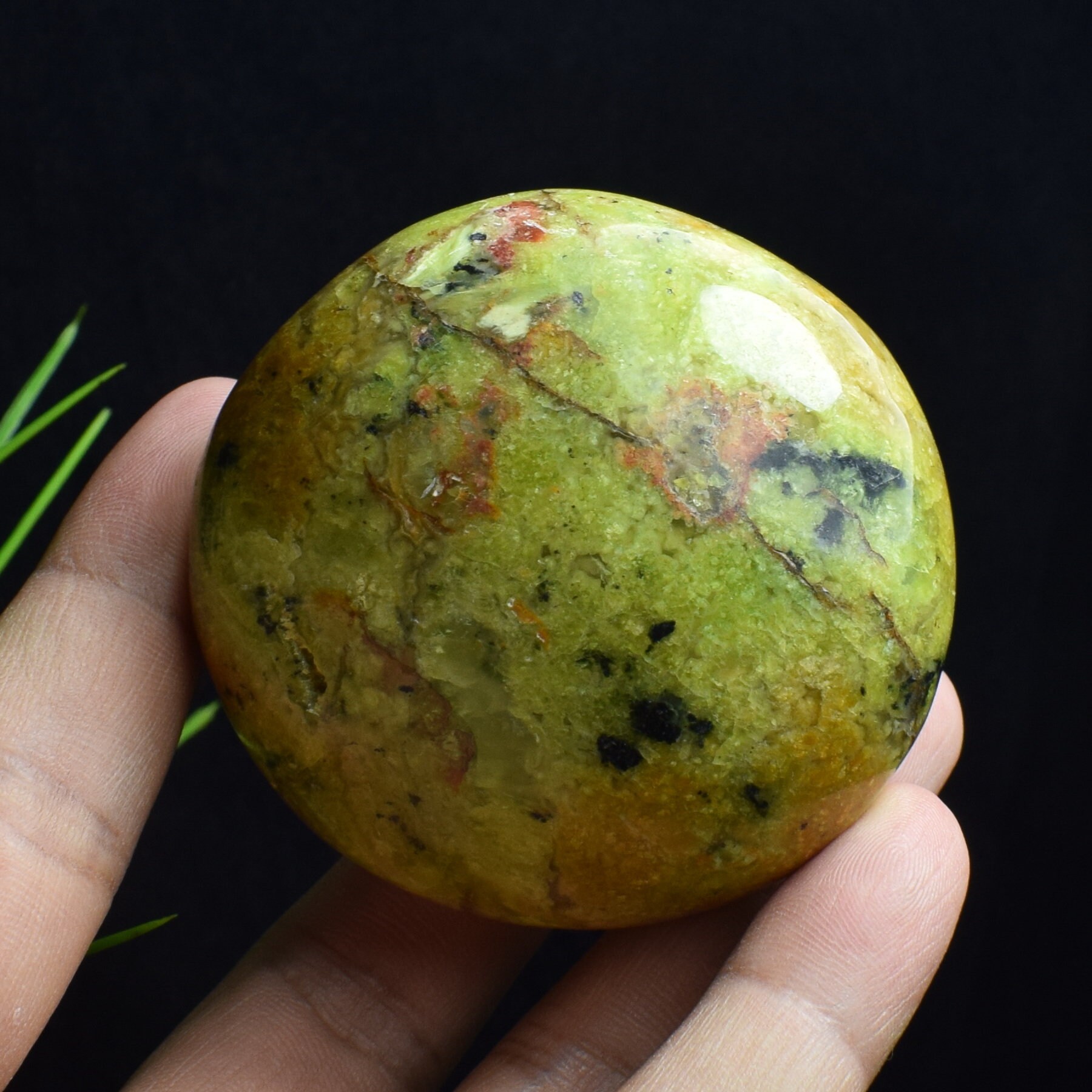 Green Yellow Opal Jasper Jade Palm StoneGeode CrystalRock | Etsy