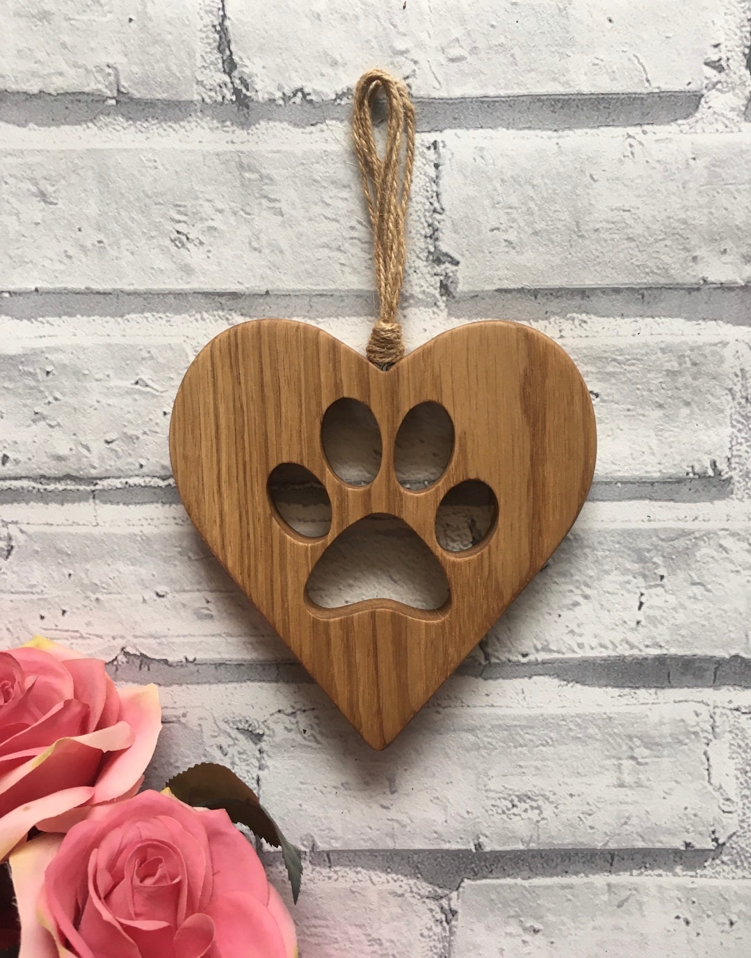 Solid Oak Hanging Heart With Paw Print. Wood Rustic Chunky - Etsy UK