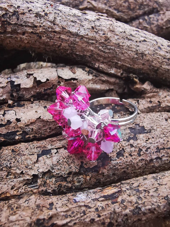 Handcrafted crystal cluster ring with adjustable band in | Etsy