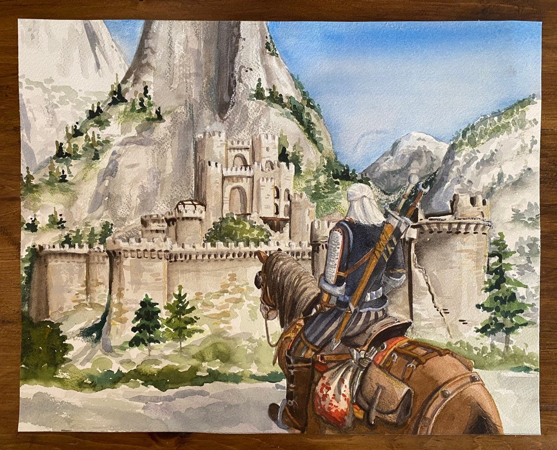 WITCHER Fan Art Watercolor Print. / Geralt of Rivia on Roach - Etsy