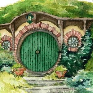 Watercolor Print. / Hobbit House, Bag End Painting/ Frodo and Bilbo ...
