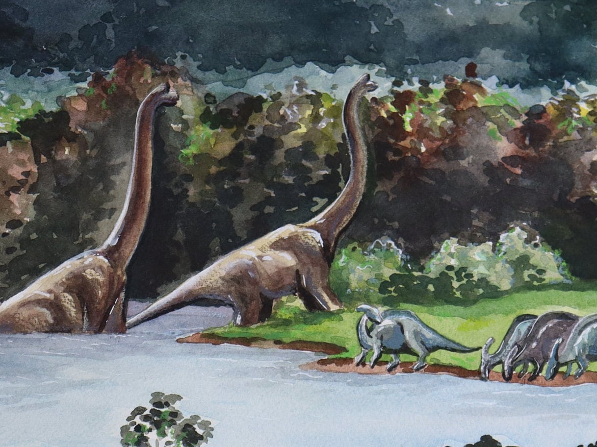 Watercolor Print. / Dinosaur Park, Jurassic painting/ They do move in ...