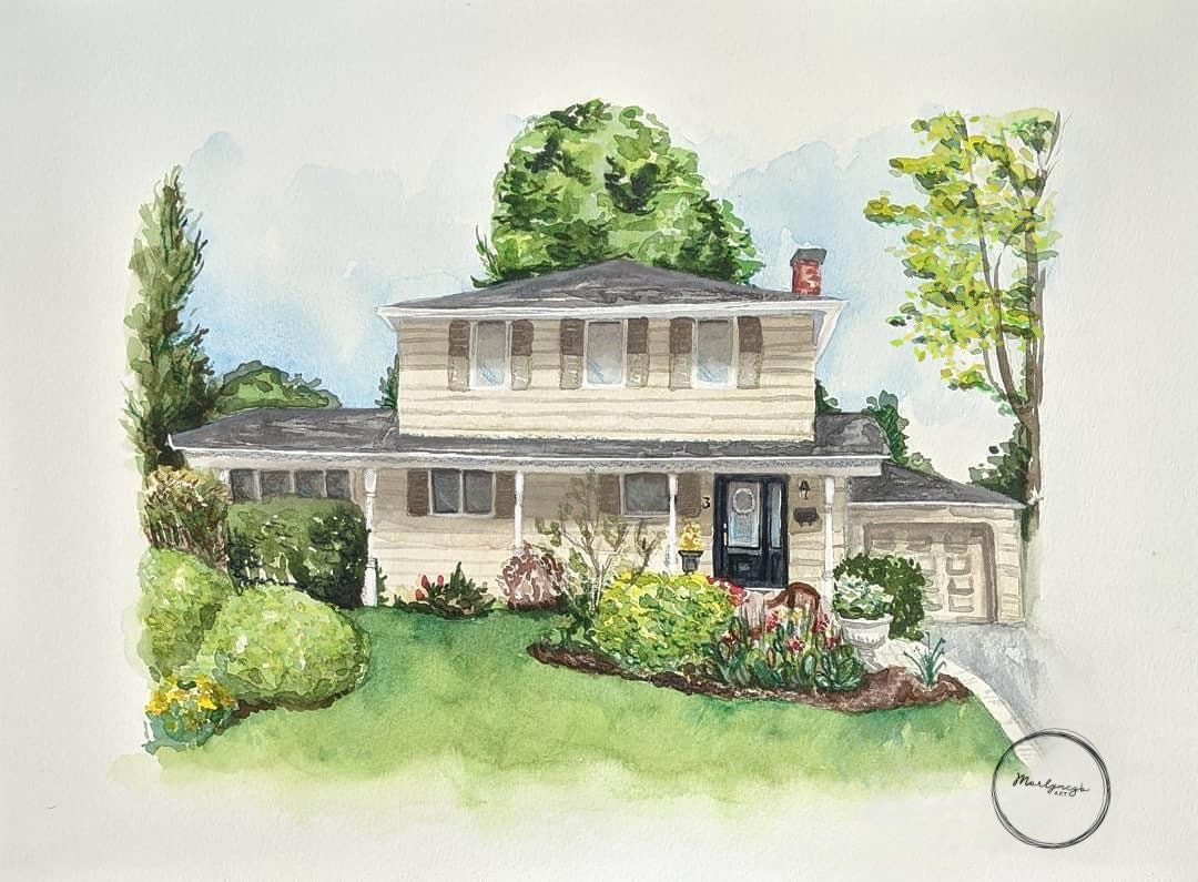 Hand Painted House Illustration / Watercolor Home Portrait / Custom ...