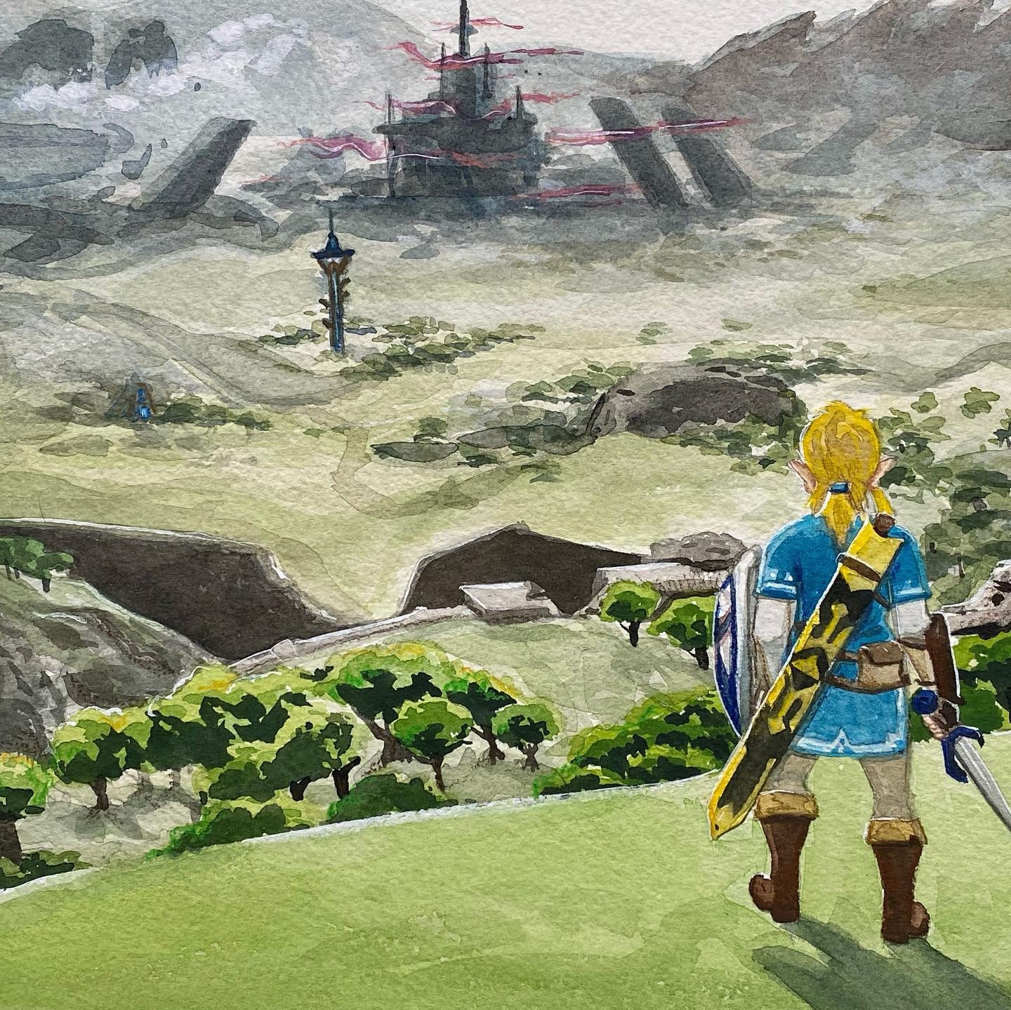 BOTW Fan Art Watercolor Print. / Link on the Plateau Painting/ - Etsy