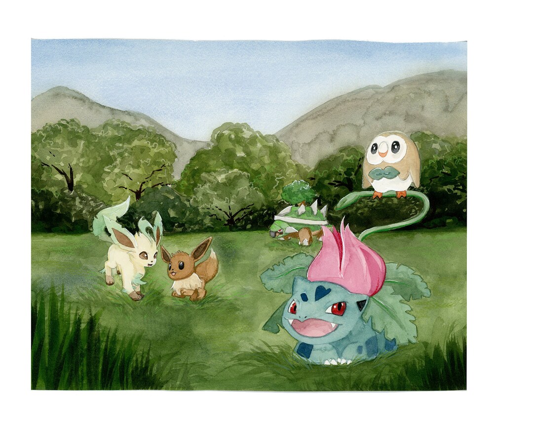Pokemon Fan Art Watercolor Print / Watercolour Grass Fire Types /evee ...