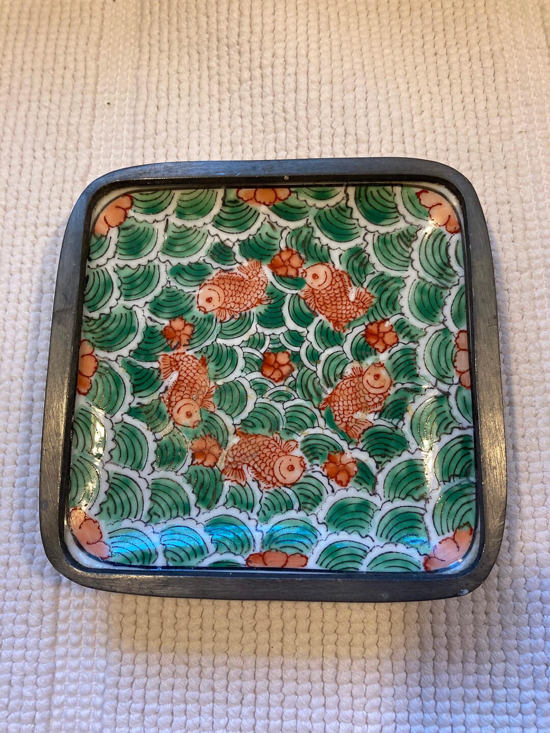 Vintage Japanese Porcelain Koi Fish Dish Set in Pewter - Etsy