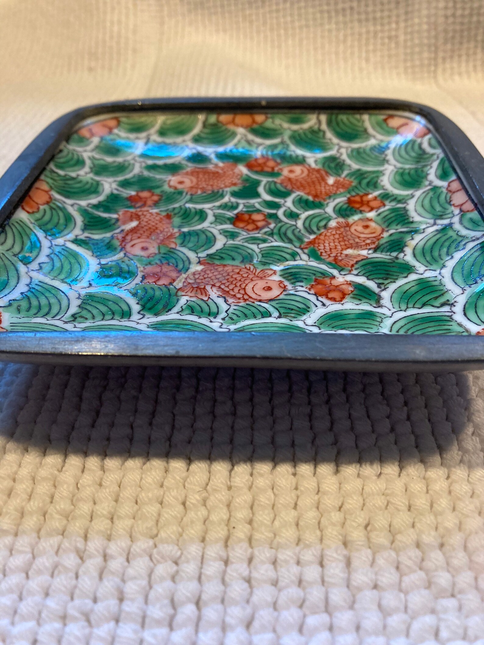 Vintage Japanese Porcelain Koi Fish Dish Set in Pewter - Etsy