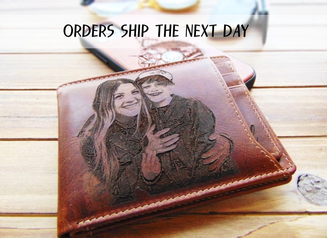 Personalized Photo Engraved Leather Wallet, Christmas, Birthday ...