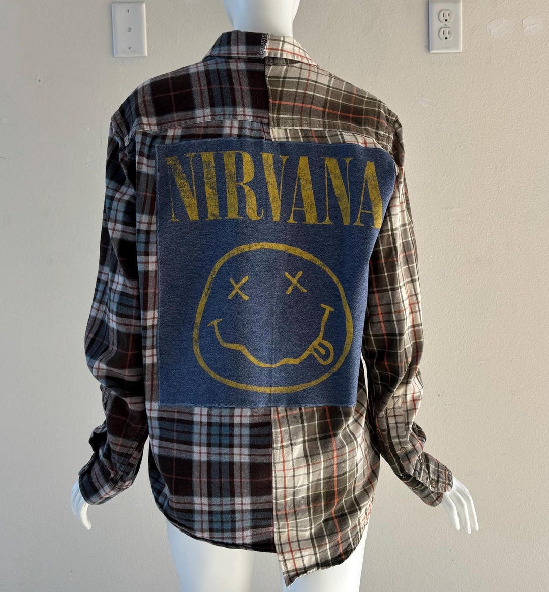 Nirvana Double Flannel – Band Patch Upcycled Shirt (women’s Large) - Etsy